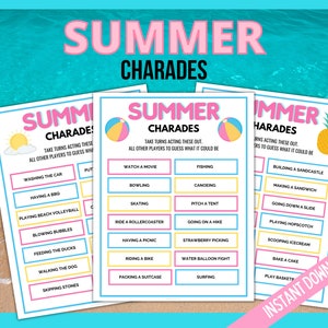 Summer Charades Printable Summer Charades List Summer Break | Etsy