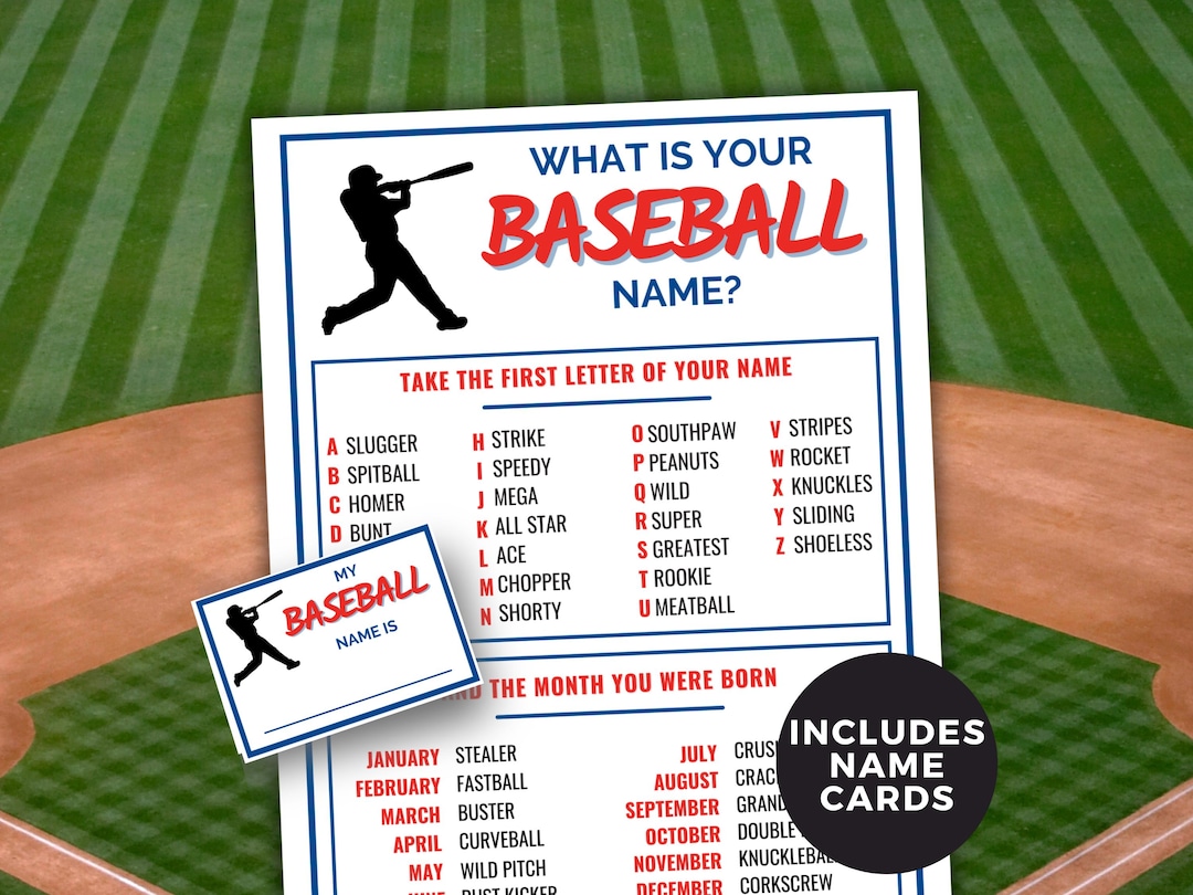 What's Your Baseball Name Game, Printable Baseball Team Game, Baseball ...