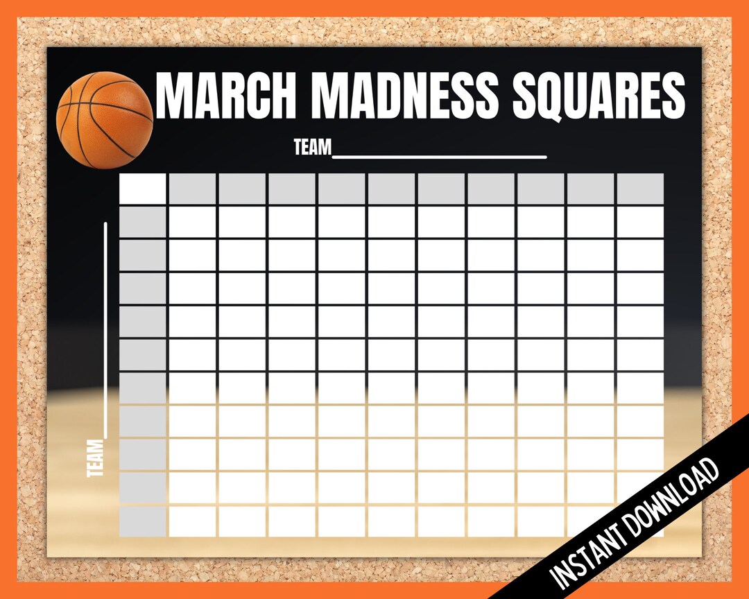 March Madness Basketball Squares, Printable Basketball Squares Game ...