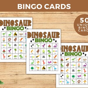 Dinosaur Bingo, 50 Printable Dino Bingo Cards, Dinosaur Birthday Party ...