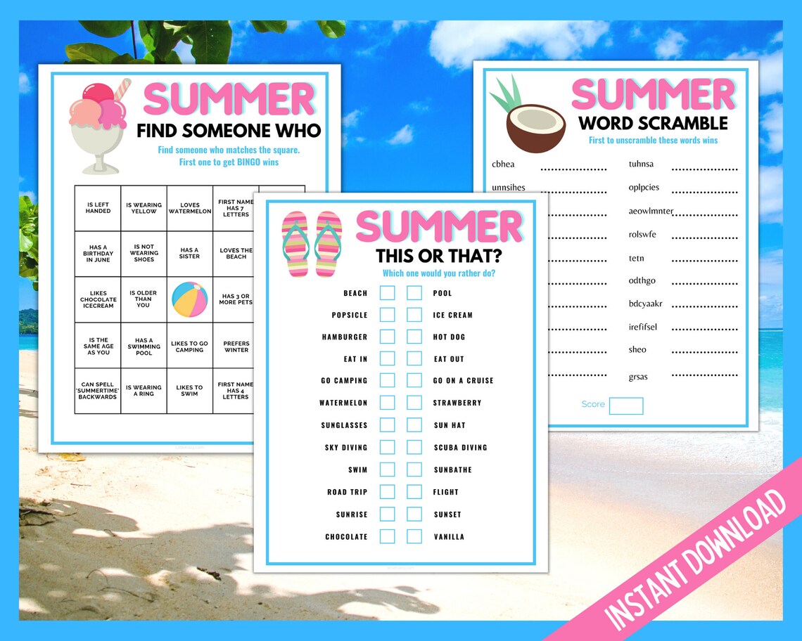 Summer Printable Games Bundle, Summertime Activity, Summer Kids Games ...