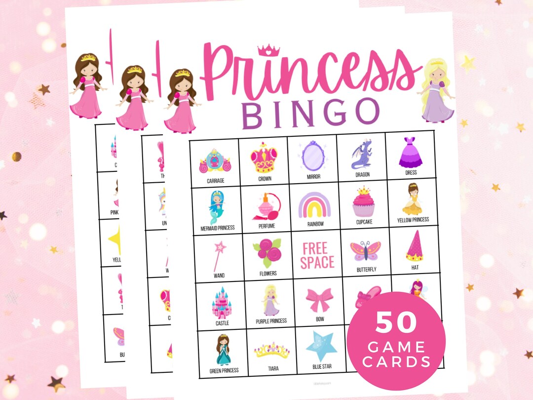 Princess Bingo, Princess Activity, 50 Printable Princess Party Game ...