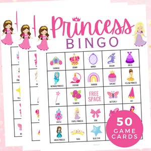 Princess Bingo, Princess Activity, 50 Printable Princess Party Game ...