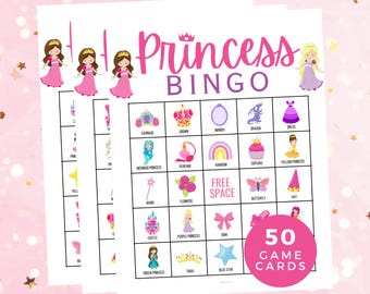 30 Printable Princess Themed Bingo Cards | Princess Party Games ...