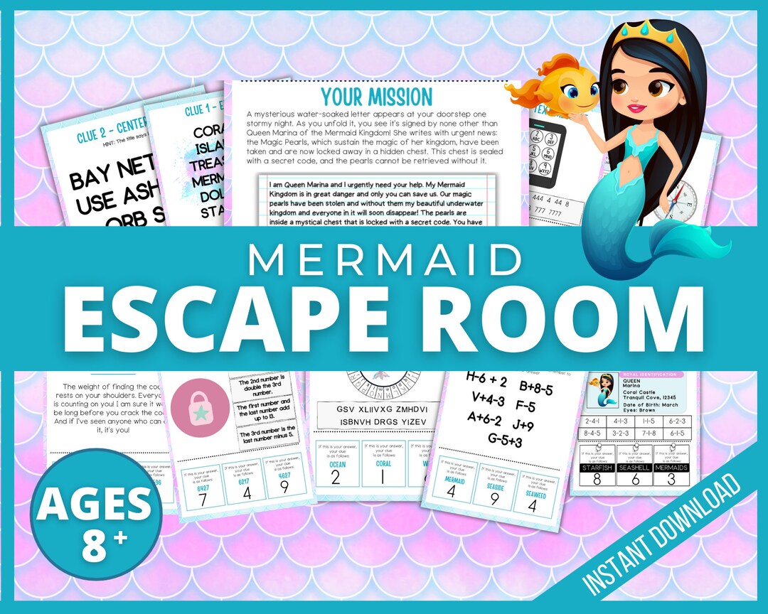 Mermaid Escape Room, Printable Treasure Hunt, Kids Birthday Puzzles ...