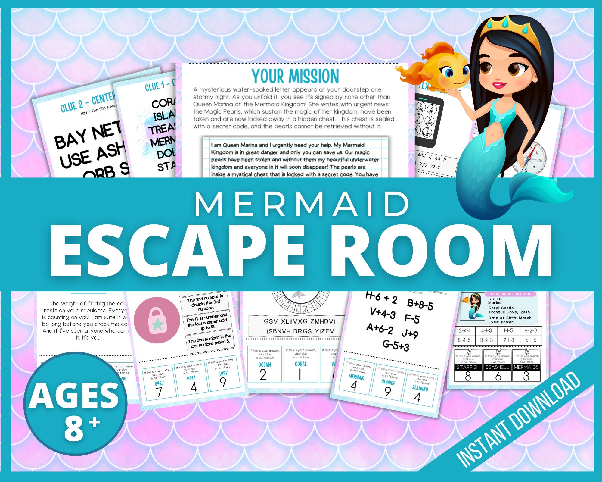 Mermaid Escape Room, Printable Treasure Hunt, Kids Birthday Puzzles ...