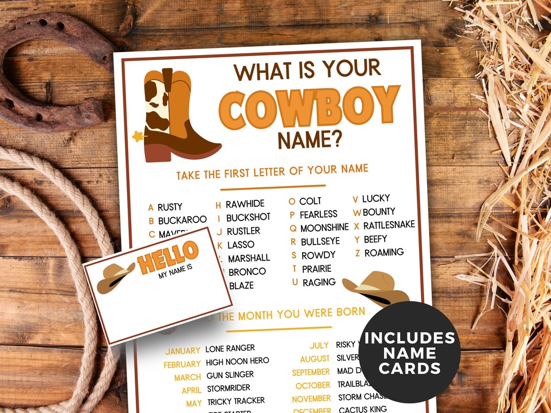 What's Your Cowboy Name Game, Printable Cowboy Party Game, Western ...