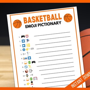 Basketball Emoji Pictionary, Printable March Madness Game, Kids ...