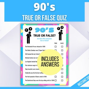 90s True or False Quiz, 90s Printable Party Game, 1990s Trivia ...