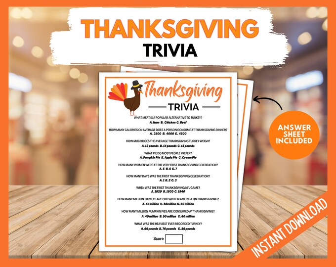 Thanksgiving Trivia Party Game, Thanksgiving Printable Games ...