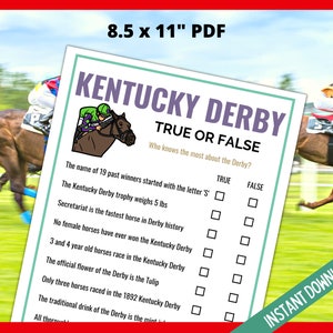 Kentucky Derby True or False Trivia Game, Triple Crown Party Game ...