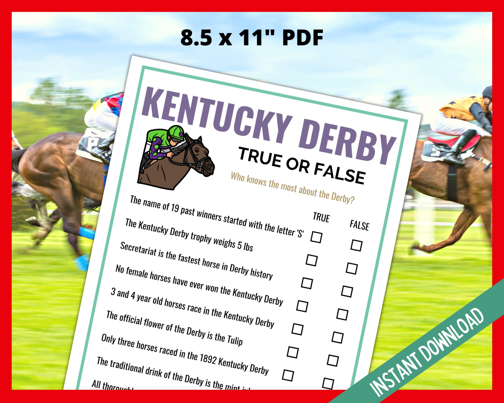 Kentucky Derby True or False Trivia Game Triple Crown Party - Etsy