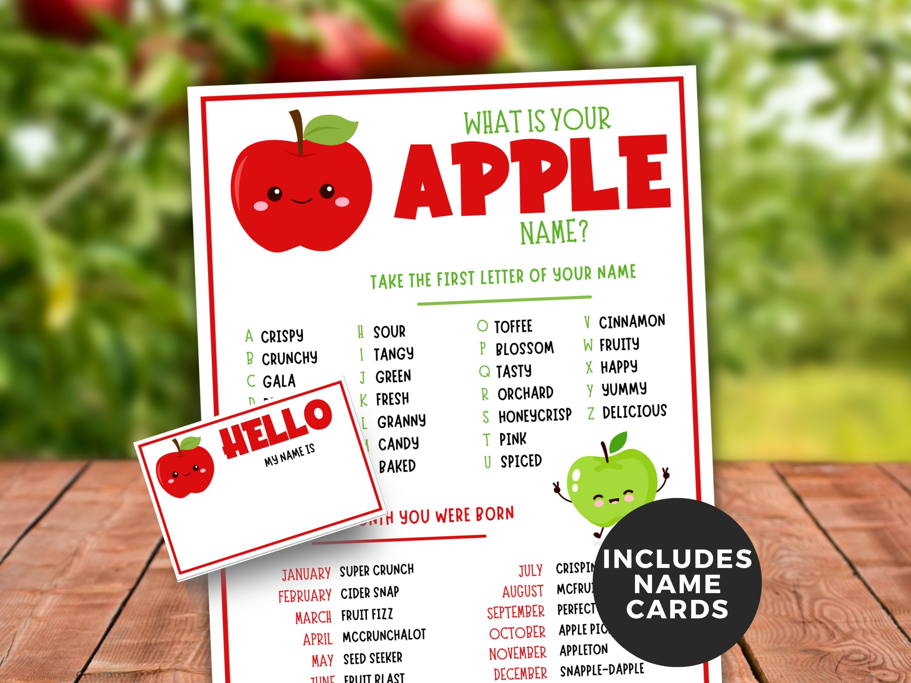 What's Your Apple Name Game, Printable Apple Party Game, Classroom Game ...