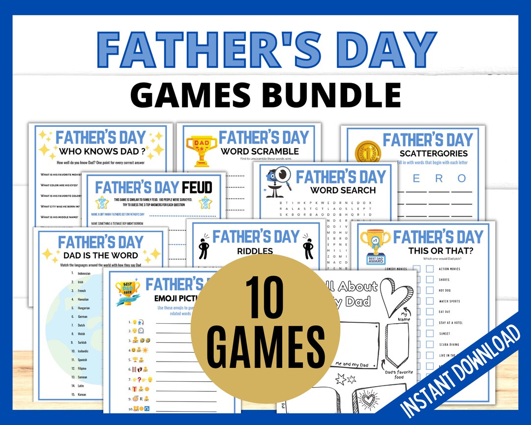 Father's Day Games Bundle, Printable Father's Day Games for Kids Teens ...