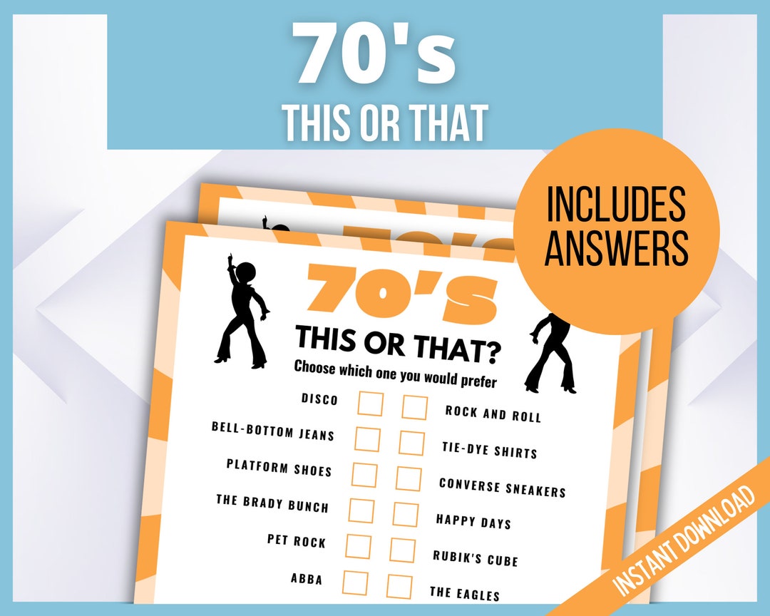 70s This or That Party Game, 1970s Printable Game, Would You Rather ...