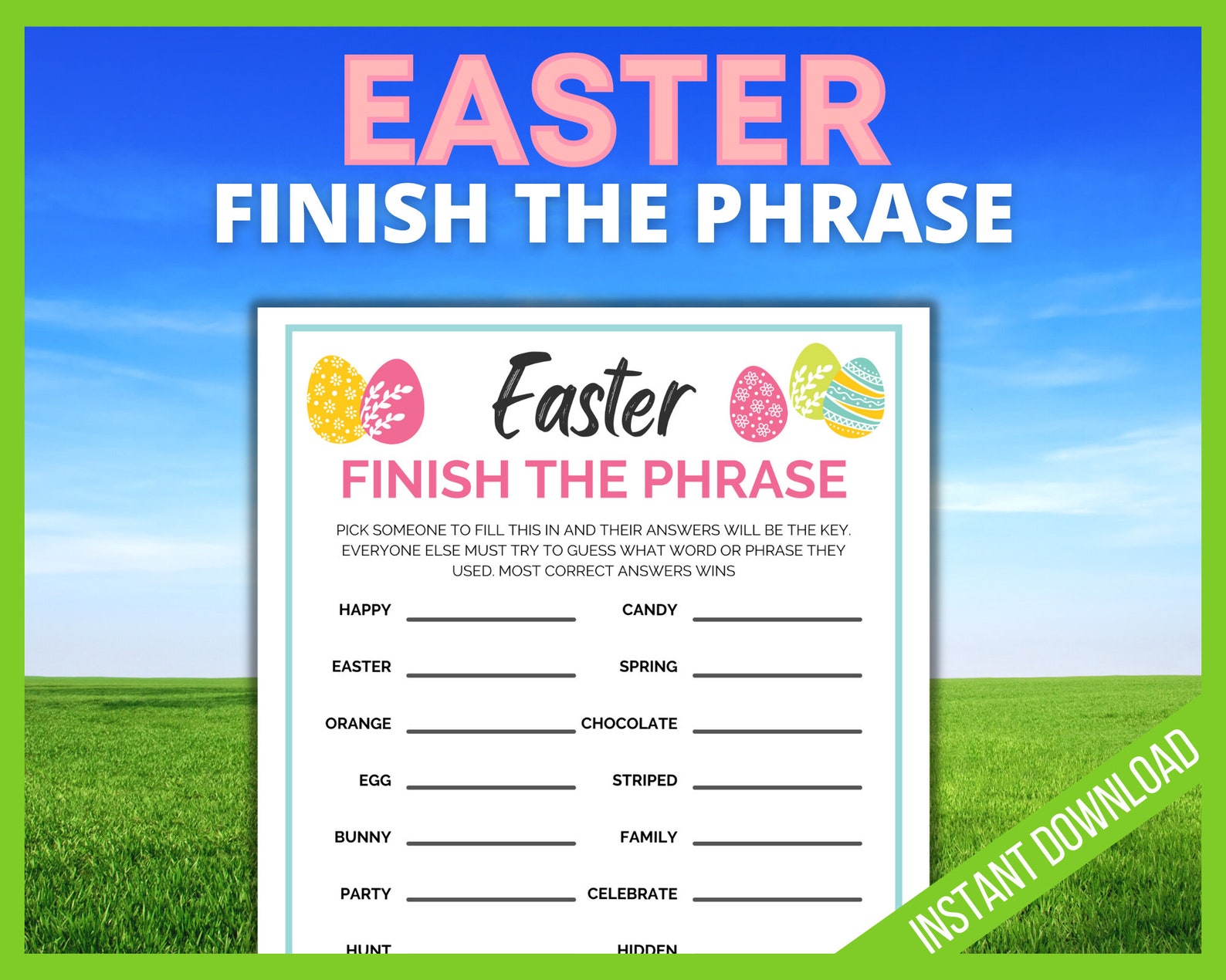 Easter Finish the Phrase, Easter Party Game, Fun Easter Bunny Printable ...