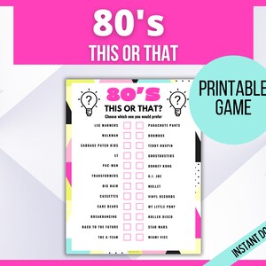 80s This or That Party Game, 1980s Printable Game, Would You Rather ...