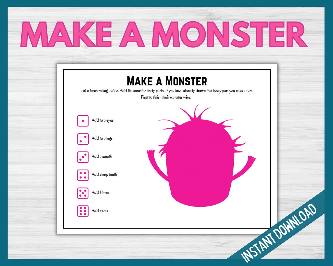Roll A Monster Game Draw A Monster Dice Game Kids Party - Etsy