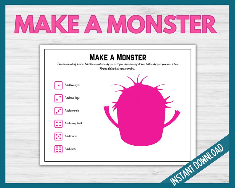Roll A Monster Game, Draw A Monster Dice Game, Kids Party Game ...