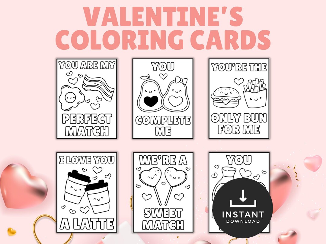 Valentine Coloring Cards, Printable Valentine's Day Cards, Kids ...