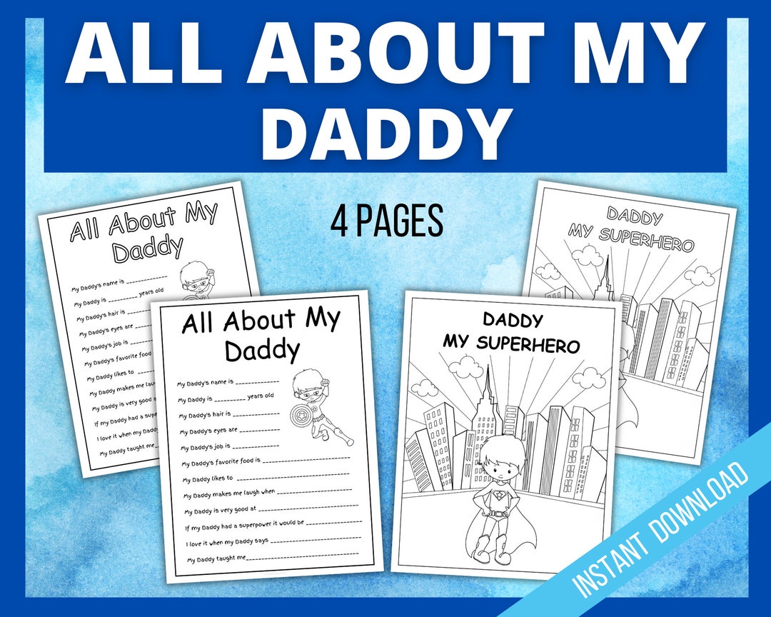 All About My Daddy Letter, Daddy My Superhero, Printable Coloring Card ...