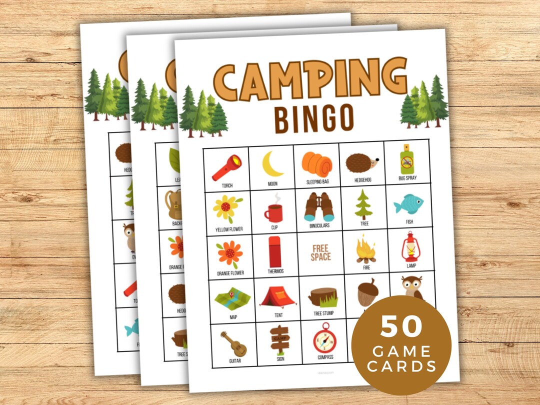 Camping Bingo, Group Game, 50 Printable Camp Game Bingo Cards, Summer ...