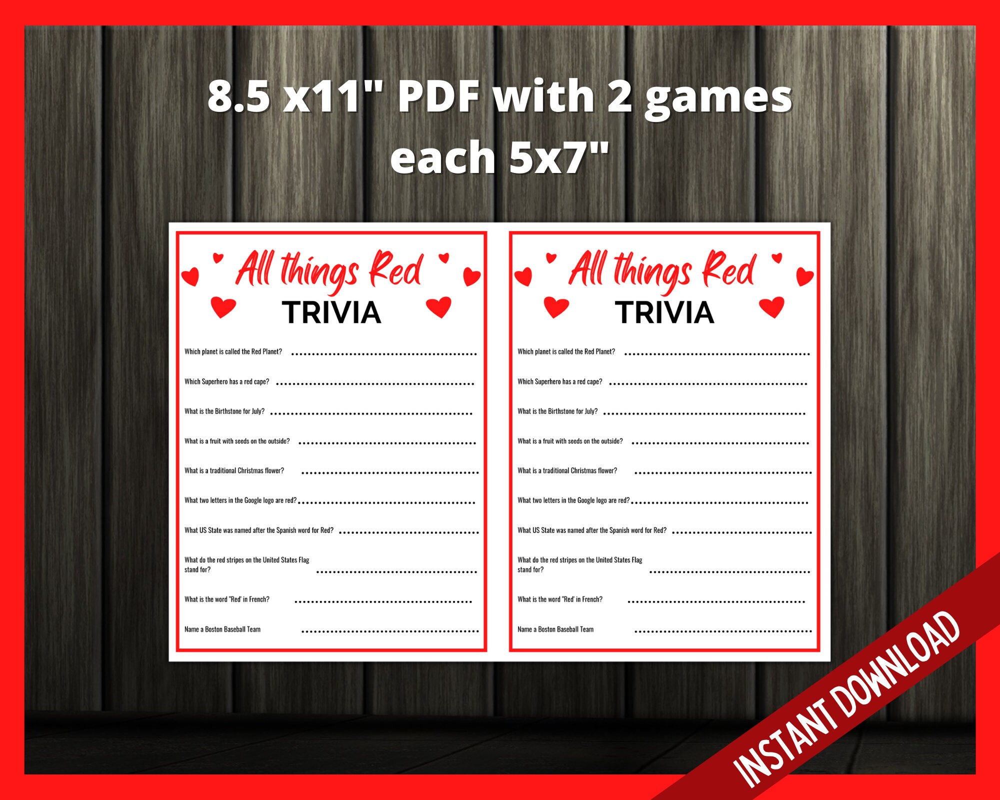 Valentines Day Color Red Trivia Game, Kids Valentines Classroom ...