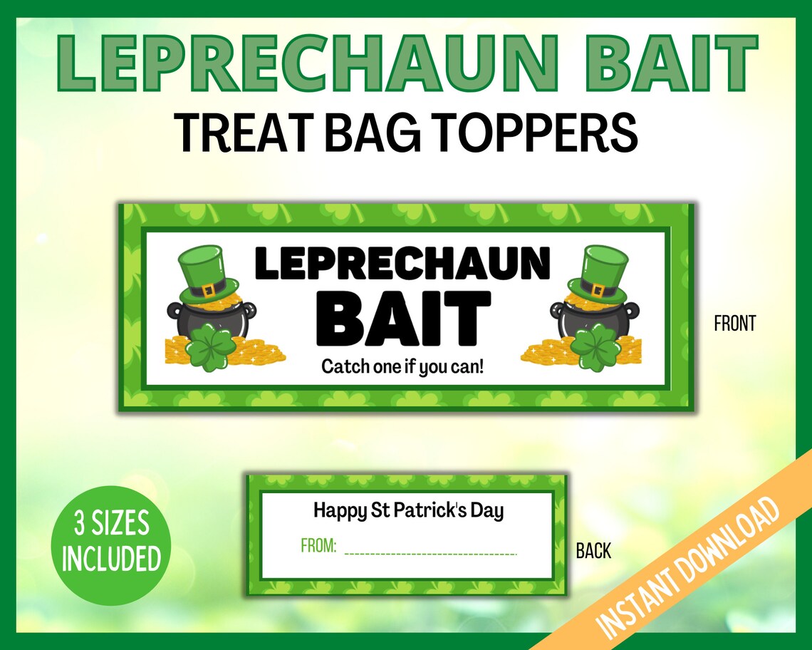 St Patricks Day Card, St Patricks Day Treat Bag Topper, Leprechaun Bait ...