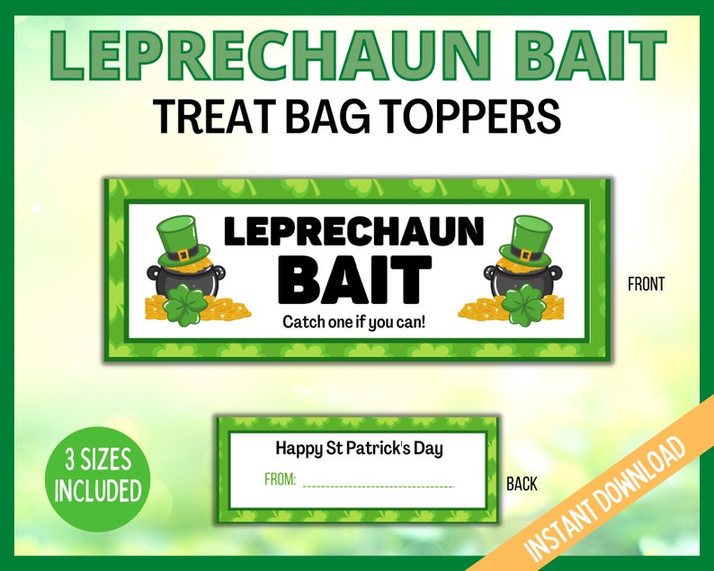 St Patricks Day Card, St Patricks Day Treat Bag Topper, Leprechaun Bait ...