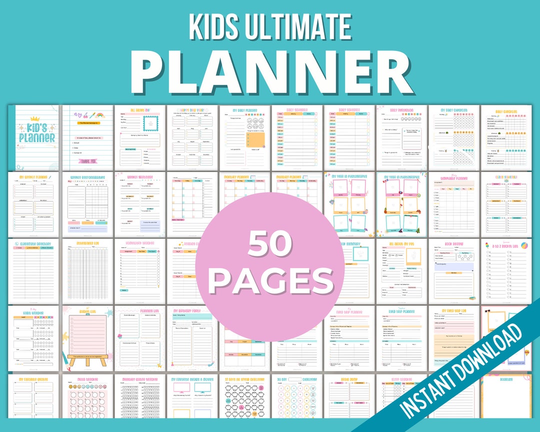 Kids Planner, Printable Kids Daily Planner, Daily Journal for Kids, 50 ...