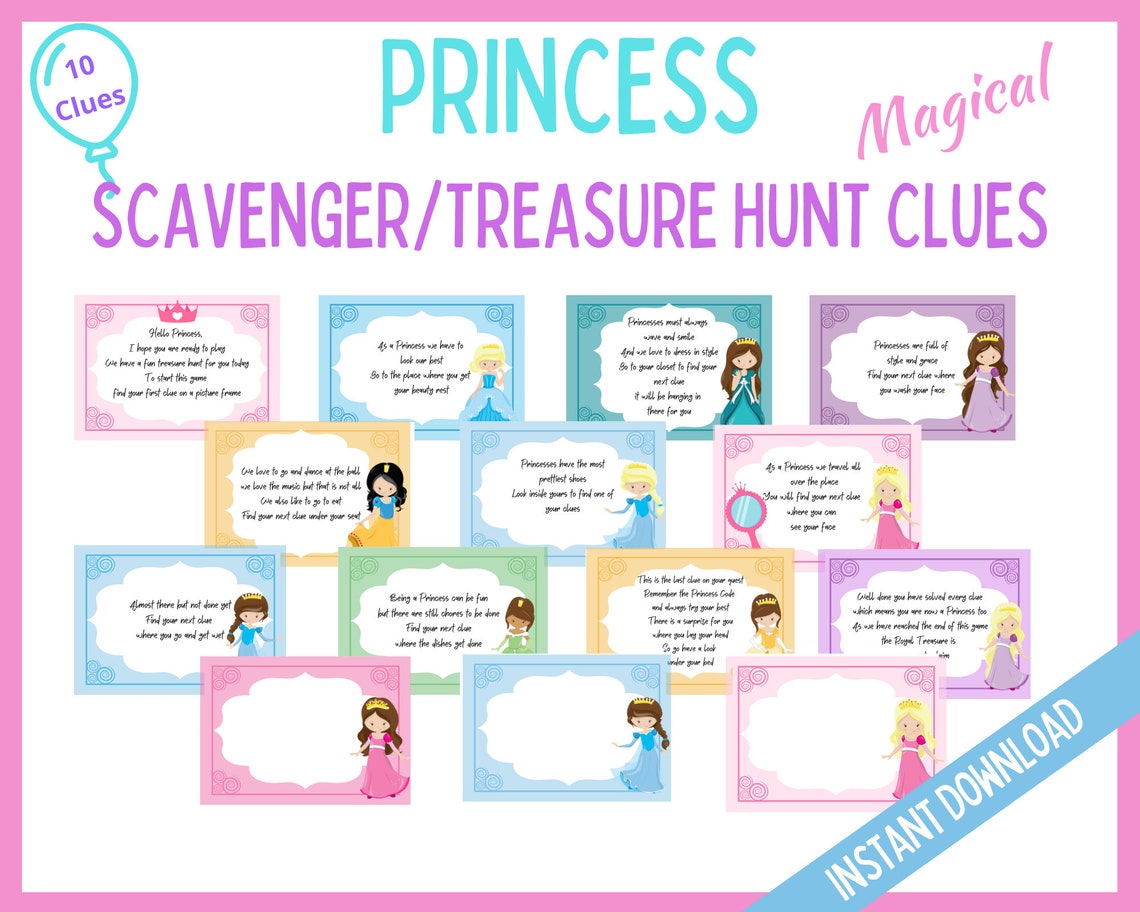 Princess Birthday Treasure Hunt Princess Scavenger Hunt - Etsy