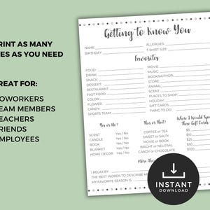 Get to Know You Printable Survey, Coworker Questions, Teacher All About ...