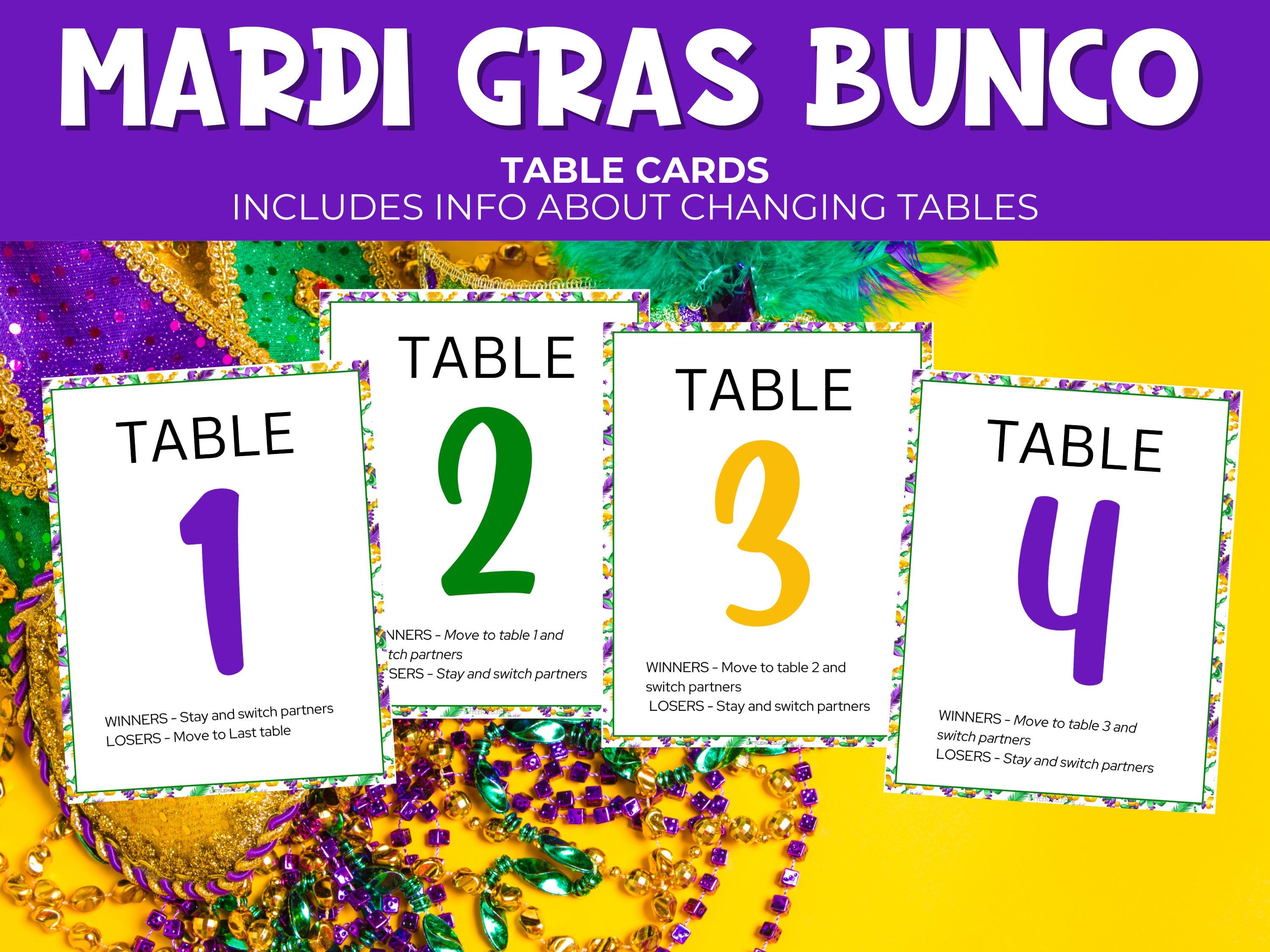 Mardi Gras Bunco Printable Party Pack and Scorecards, Bunco Game Rules ...