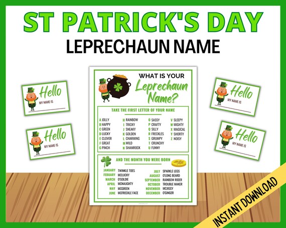 St Patrick's Day What's Your Leprechaun Name, Printable St Patrick ...