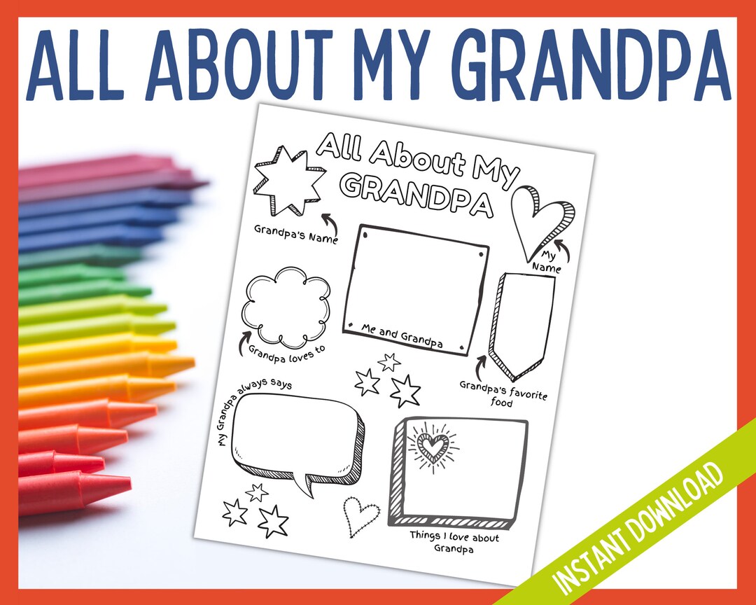 All About My Grandpa, Father's Day Gift Idea, Printable Coloring Card ...