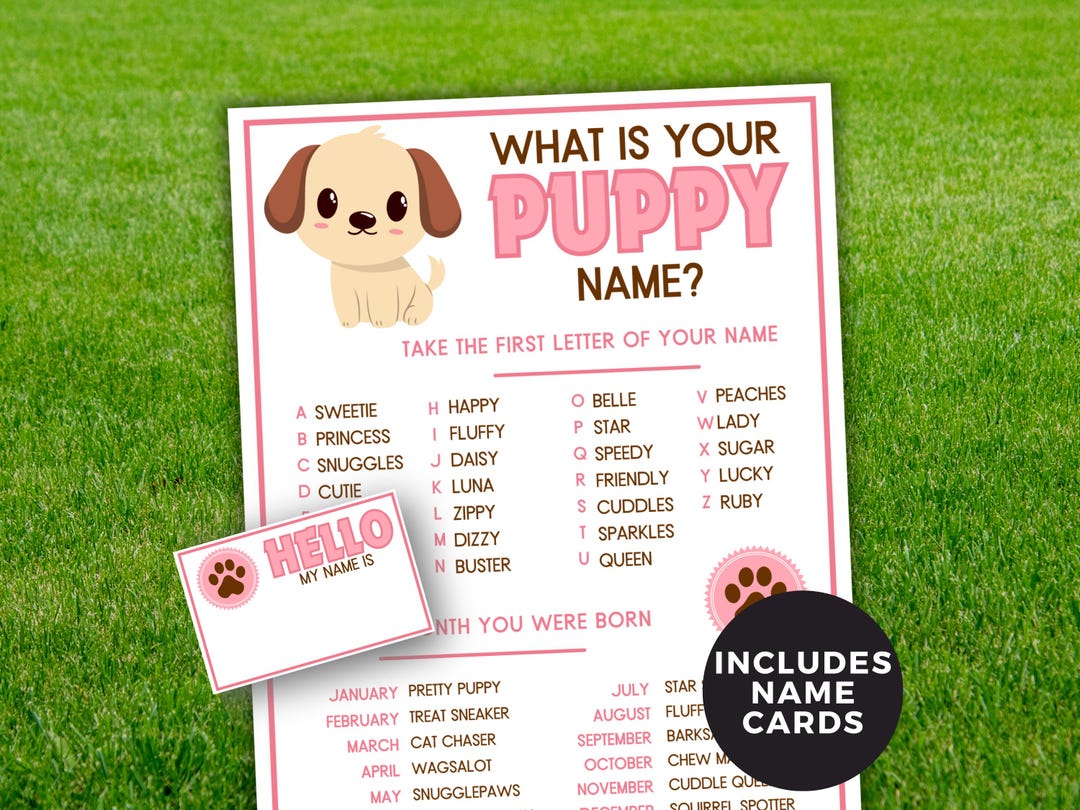 What is Your Puppy Name Game Printable, Pink Puppy Party Game ...