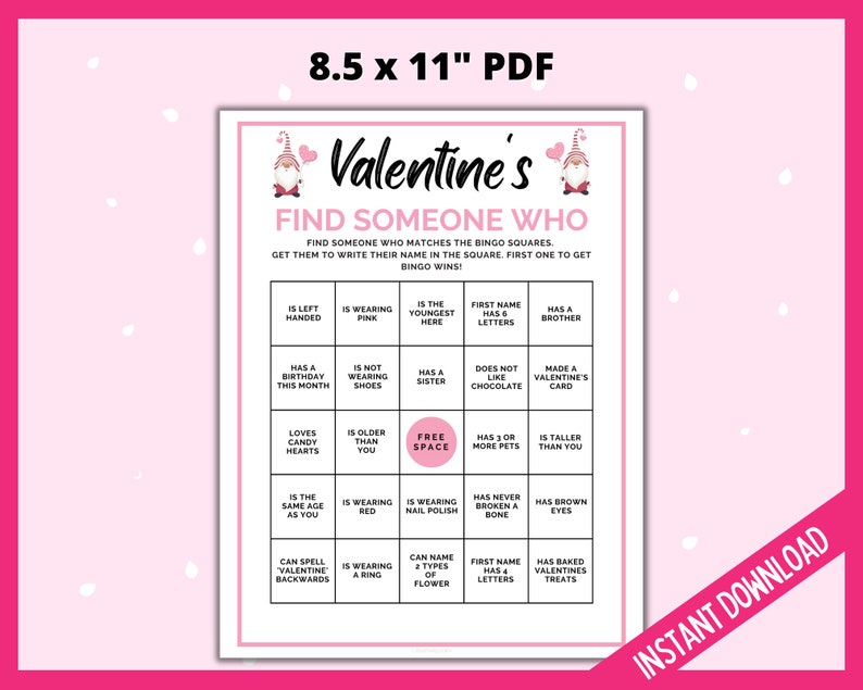 Valentines Find Someone Who Game, Valentines Day Game, Valentines ...