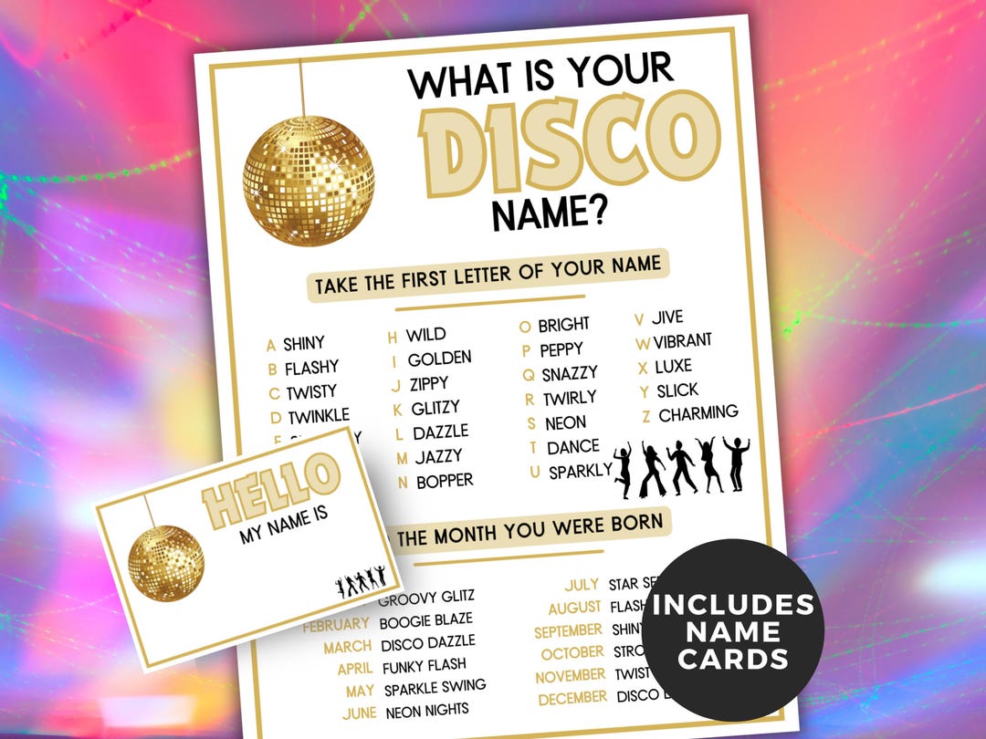 What's Your Disco Name Game, Printable Disco Party Game, Birthday Party ...