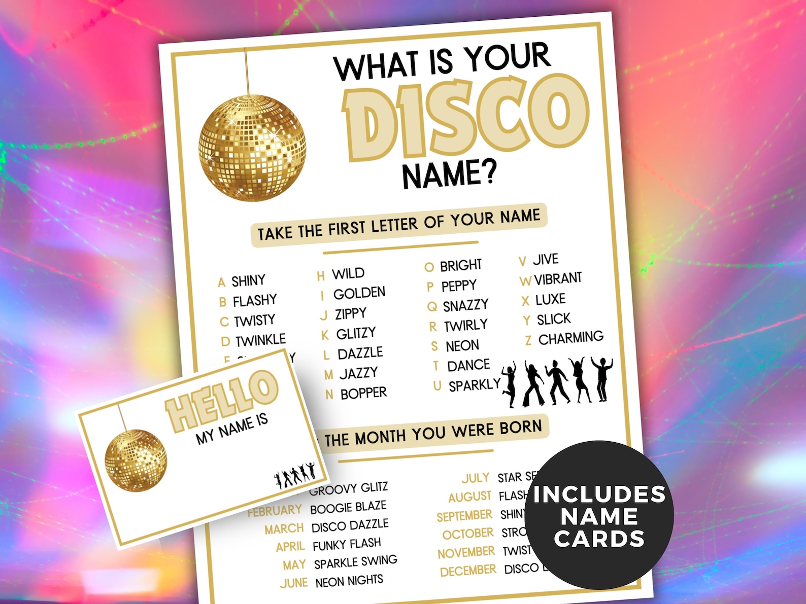What's Your Disco Name Game, Printable Disco Party Game, Birthday Party ...