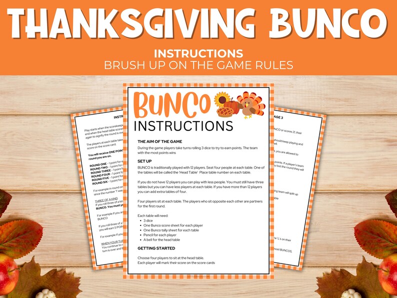 Thanksgiving Bunco, Fall Bunco Printable Party Pack and Scorecards ...