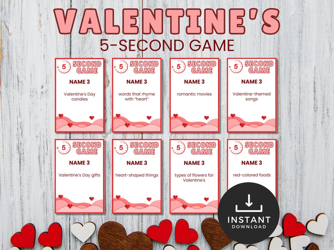 Valentines 5 Second Game, Printable Valentine's Day Game, Kids, Seniors ...