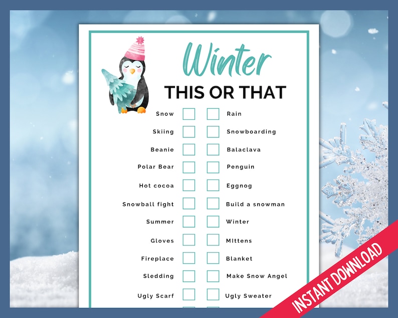 Winter This or That Wintertime Activity Cold Weather Fun - Etsy