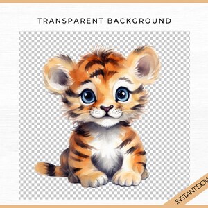 Baby Tiger Clipart, Transparent Background PNG Files, Watercolor Baby ...