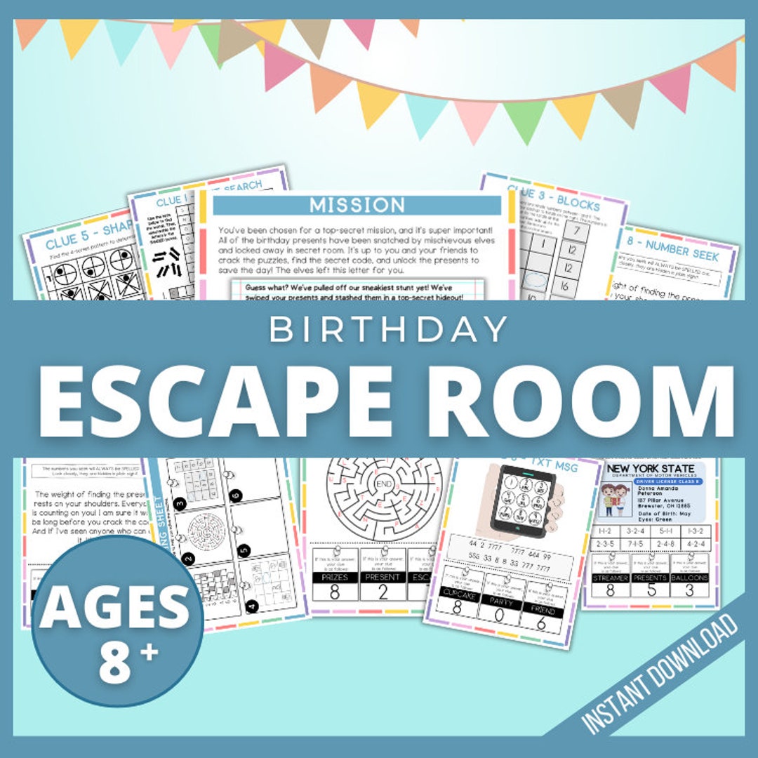 Birthday Escape Room, Printable Treasure Hunt, Kids Birthday Puzzles ...