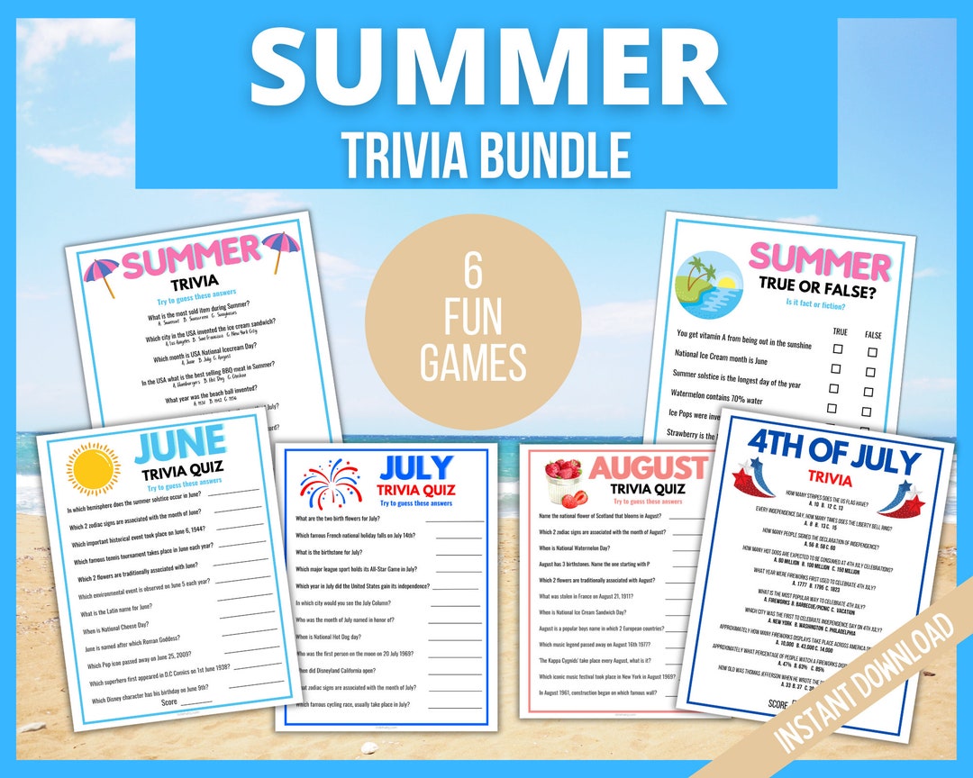 Summer Trivia Game Bundle, Summer Trivia Quiz, June, July, August Games ...