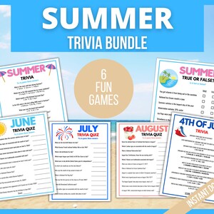 Summer Trivia Game Bundle, Summer Trivia Quiz, June, July, August Games ...