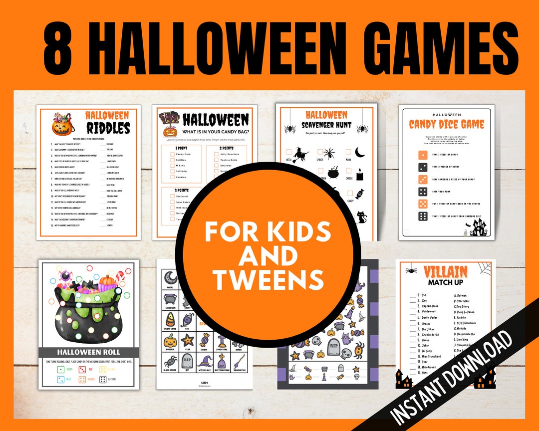 Halloween Games Kids Bundle, 8 Halloween Printable Games for Kids ...