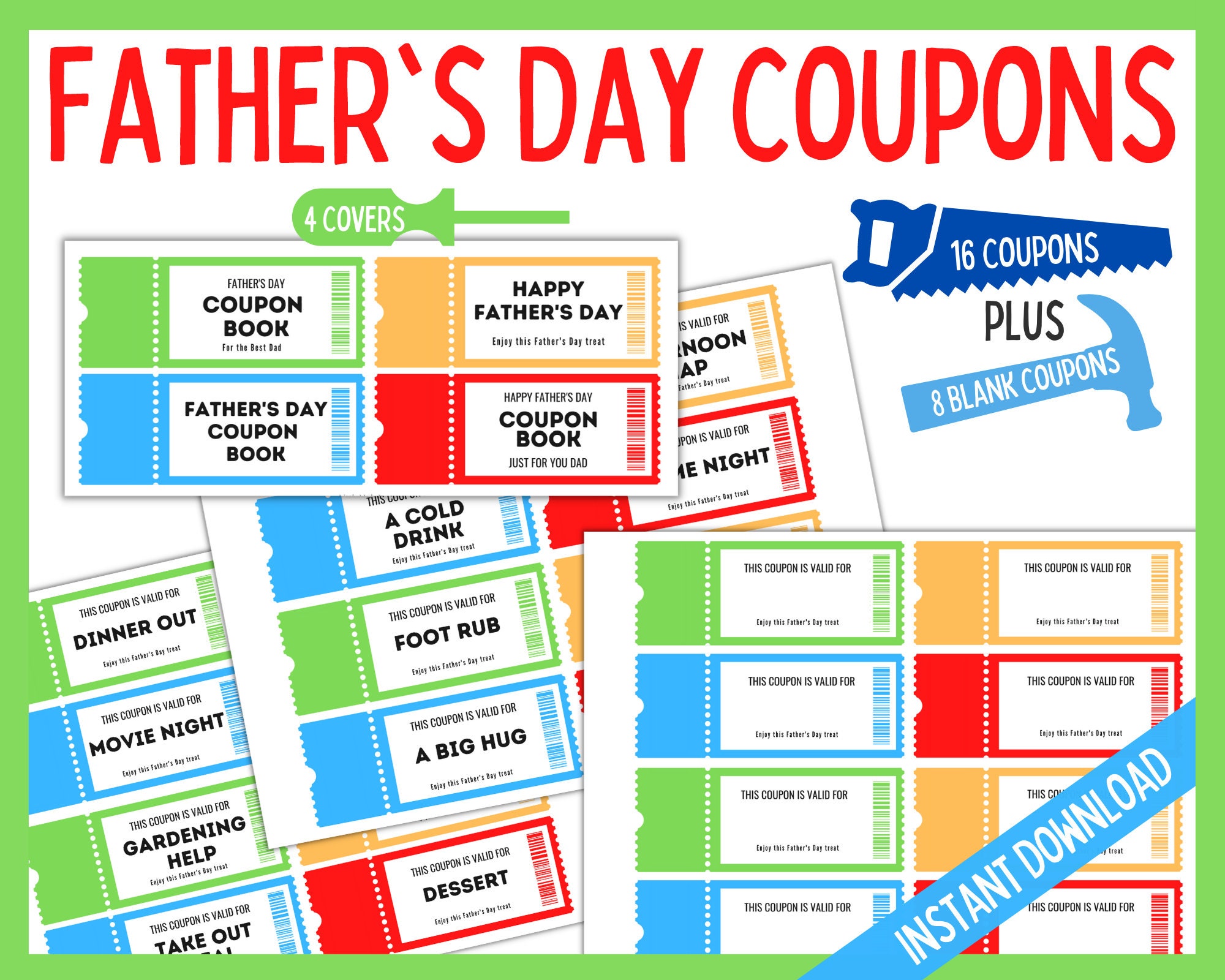 Fathers Day Coupon Book, Father's Day Coupons, Father's Day Gift ...