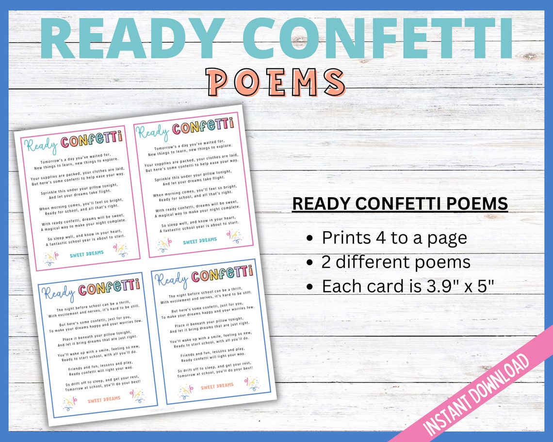 Ready Confetti Poem, Back to School Poems, Ready Confetti for Teachers ...