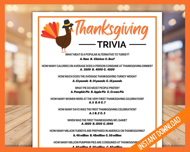 Thanksgiving Trivia Party Game, Thanksgiving Printable Games ...